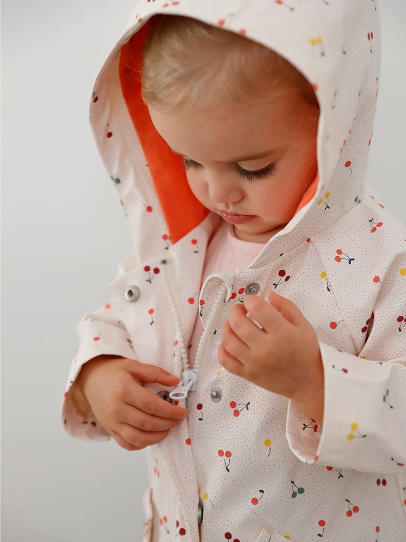 Regenjas met capuchon babymeisje - zeegroen met print, Baby