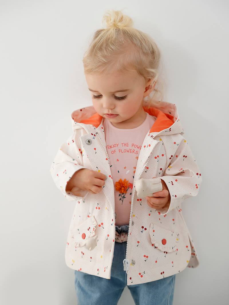 Regenjas met capuchon babymeisje - zeegroen met print, Baby