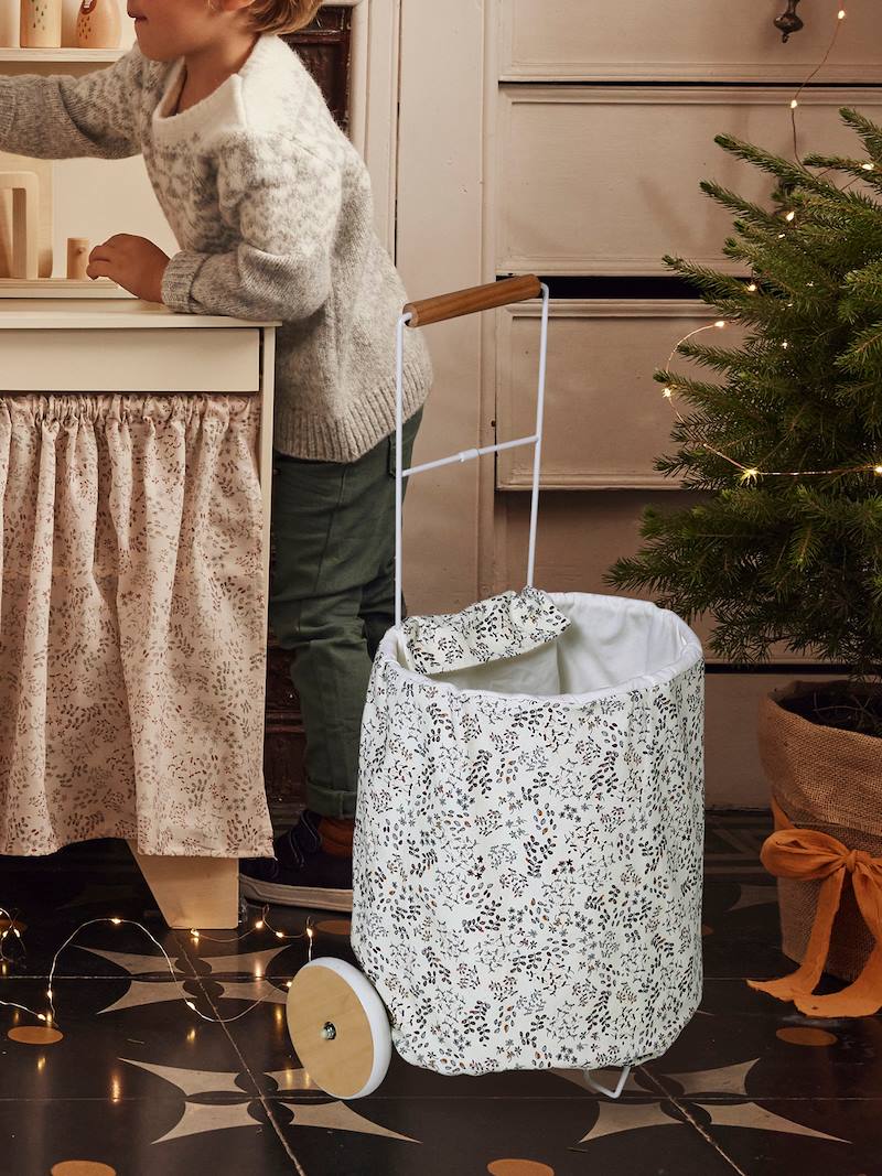 Metalen en stoffen boodschappenmand op wielen - grijs, Speelgoed