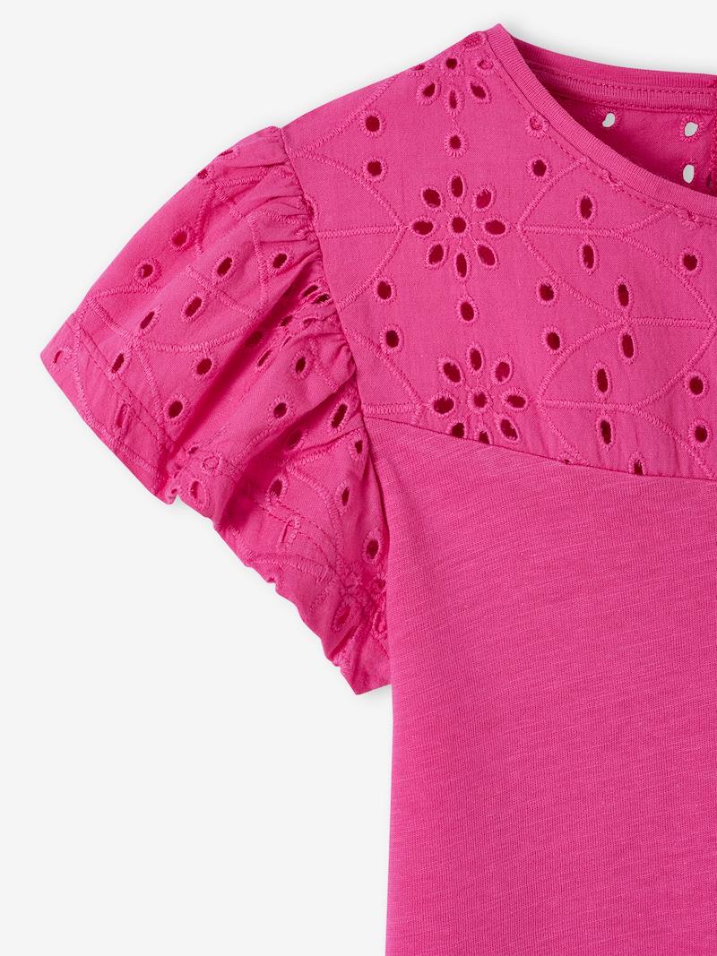 Meisjesshirt van Engels borduurwerk en mouwen met stroken - wit, Meisje