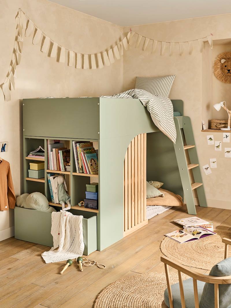 Hoogslaper voor kinderen met opbergruimte Playful - groen, Slaapkamer ...