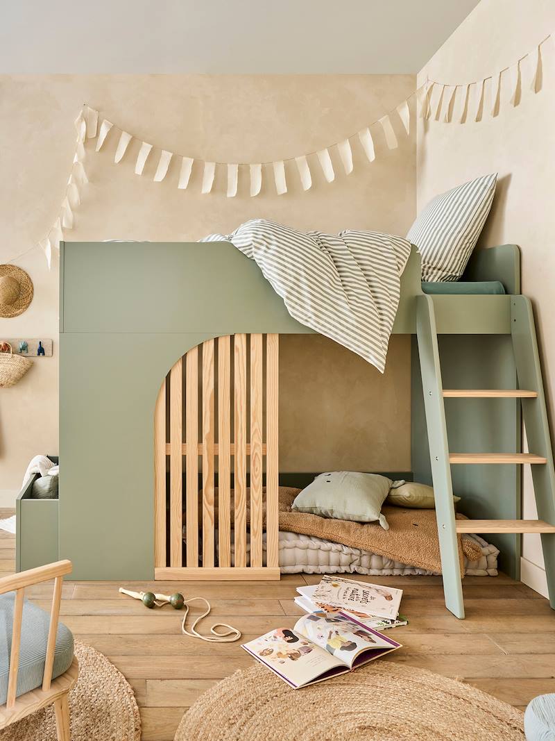 Hoogslaper voor kinderen met opbergruimte Playful - groen, Slaapkamer ...