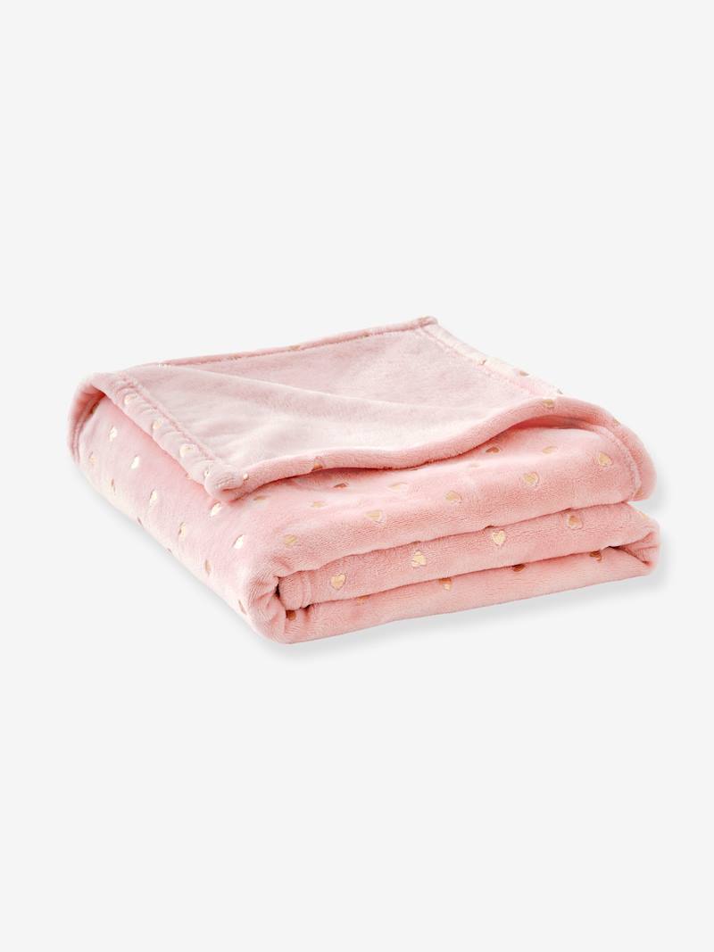 Plaid voor kinderen met goudkleurige hartjes - zacht roze met print ...